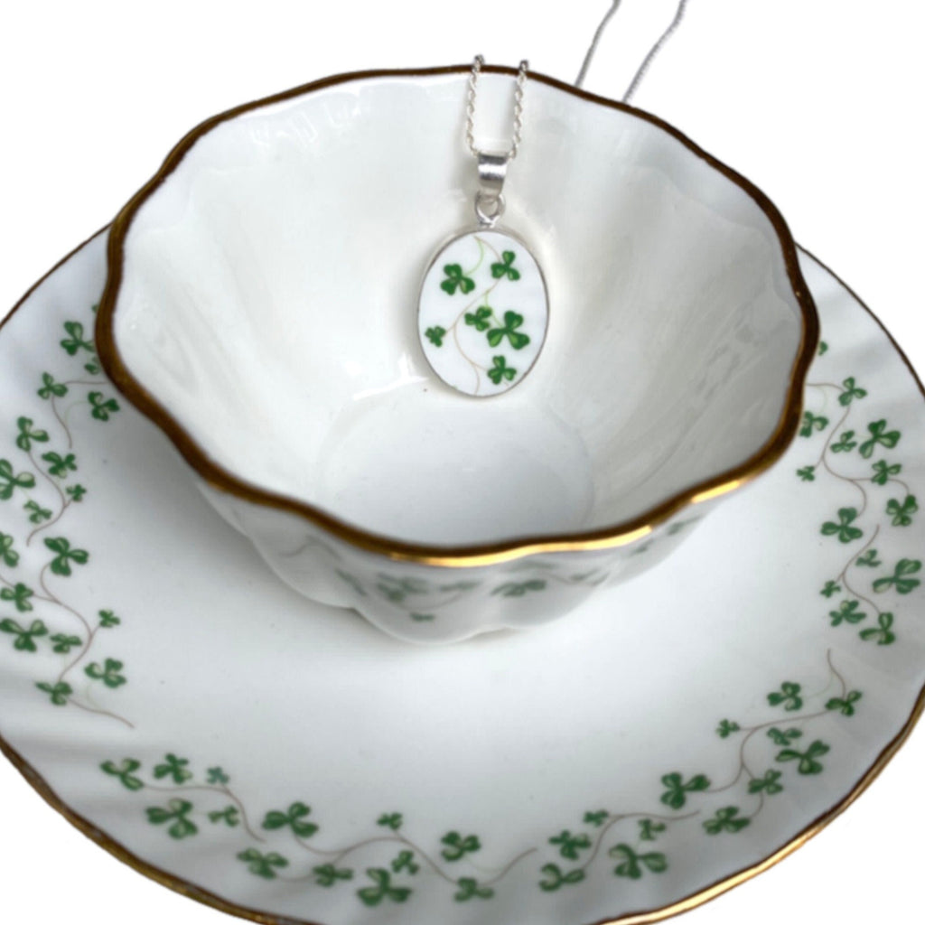 Irish Shamrock China Necklace | Upcycled Royal Tara | eclectiQuas